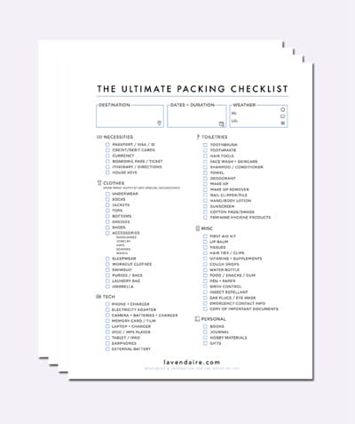 Ultimate Packing Checklist - Lavendaire