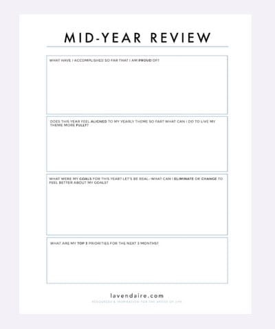 Mid-Year Review Worksheet - Lavendaire